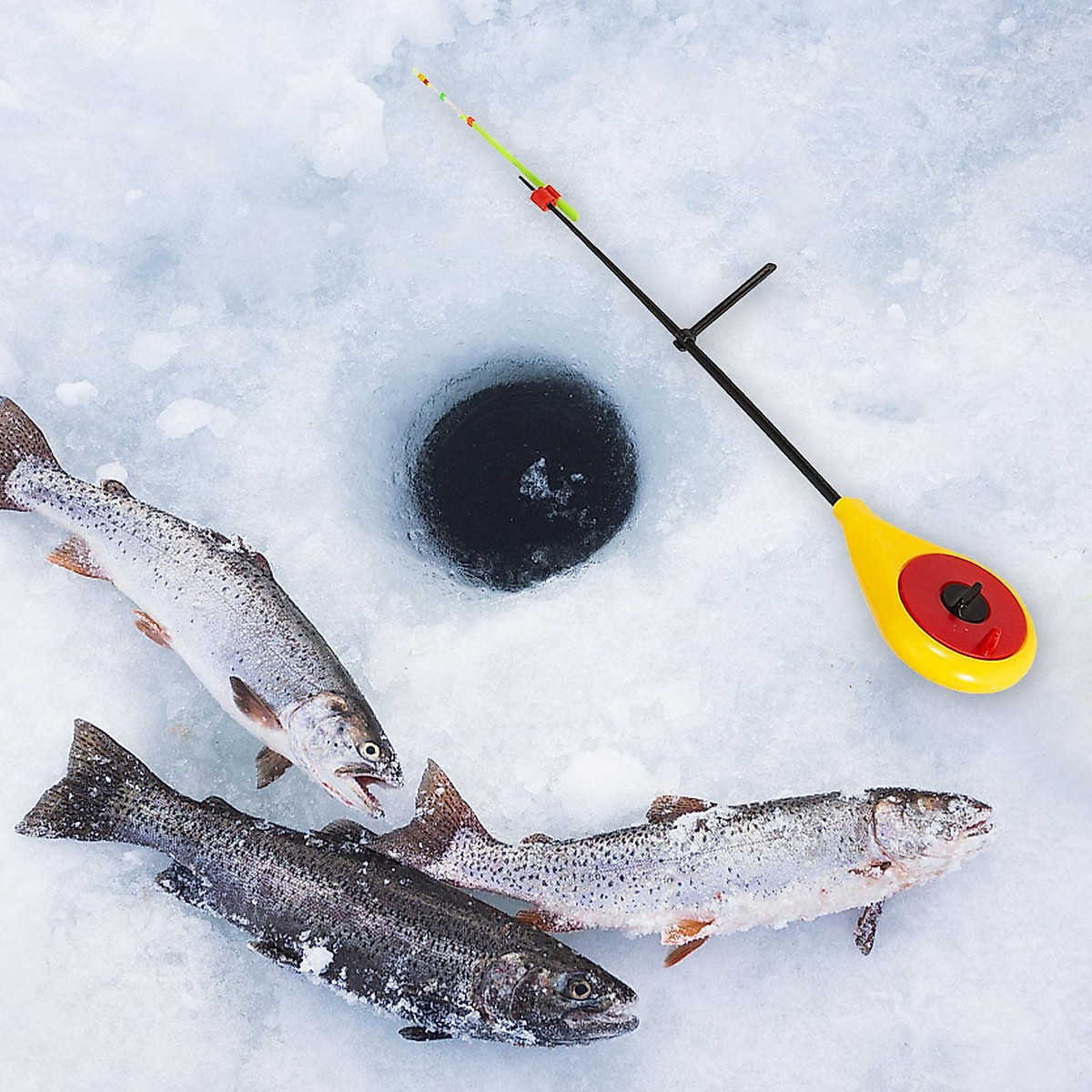 BAODAN Ice Fishing Rod, Portable Fishing Rod Tip, Fishing Pole Winter Outdoor Sport Fishing Accessories with Fishing Lines Runner for Lakes Ponds River Fishing Yellow