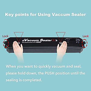 Vacuum Sealer machine - Vacuum Sealers Machine - vacuum sealers Food Saver - Bag sealer & Food sealer - One-Key Automatic Air Sealing System for Dry & Moist Fresh Modes - sealer bags 10pcs (Black)