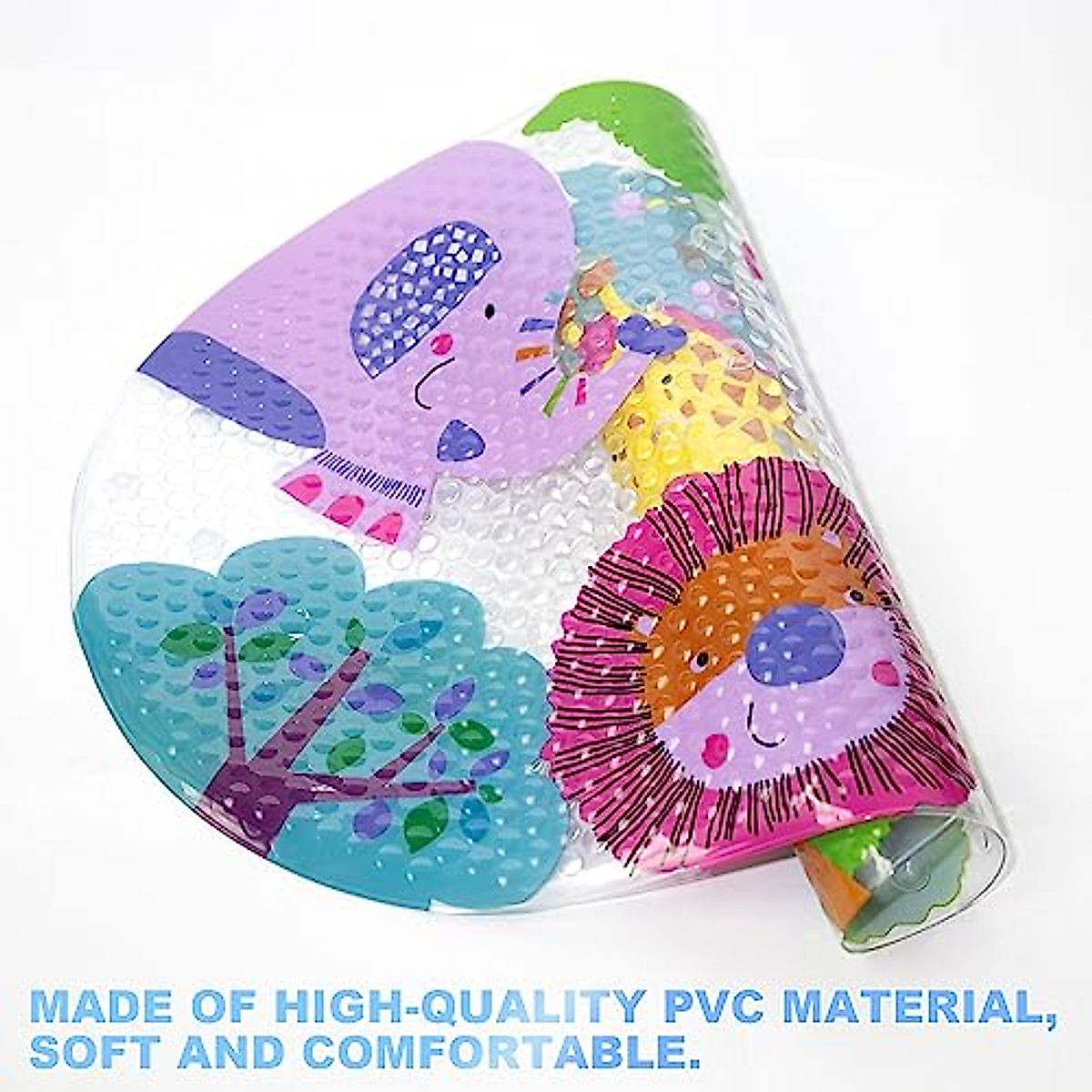 TreeBud Cartoon Non Slip Bath Mats for Kids, Cute Pattern Oval 27 x 15 Inch Shower Mat for Tub, Anti Slip Machine Washable Bathtub Mats for Toddlers Baby Children (Forest Animals)