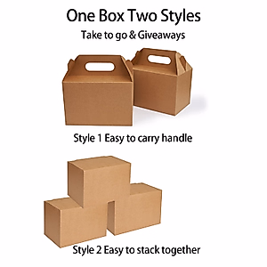 Happyhiram 30 CT 9x6x6 Large Box Lunch Boxes Cardboard Paper with Handles Kraft Brown, Gable Gift Boxes Party Favor Boxes Barn Style Carry Out Box Recyclable Packaging Boxes for Food Cookies Baby Shower Bridal Shower Wedding Birthday