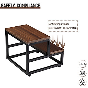Step Stool for Adults and Kids, Wood and Metal Stepping Stool, 2 Steps with Corner Protectors, Bed Steps for High Bed, Elders and Toddler Stool for Bedroom, Bathroom, Kitchen (Brown)