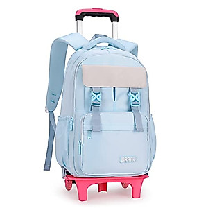 Solid-Color Rolling Backpack for Girls, Trolley Wheel School Bag, Wheeled Bookbag on 2 Wheels