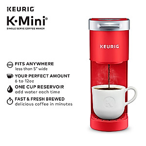 Keurig K-Mini Single Serve K-Cup Pod Coffee Maker, Poppy Red & 3-Month Brewer Maintenance Kit Includes Descaling Solution, Water Filter Cartridges & Rinse Pods, 7 Count