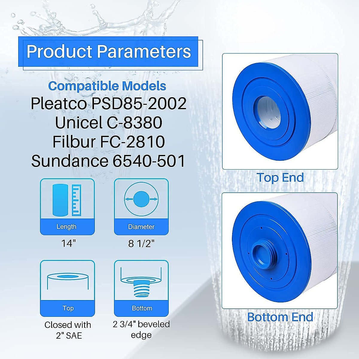 POOLPURE Replacement Pool Filter for Sundance 850 780 Series, Sundance 6540-501, 6540-502 Set, Filbur FC-2810, FC-2812 Set, PLFC-8380 Filter Also Compatible PSD85-2002, Hot Tub Filter Cartridge
