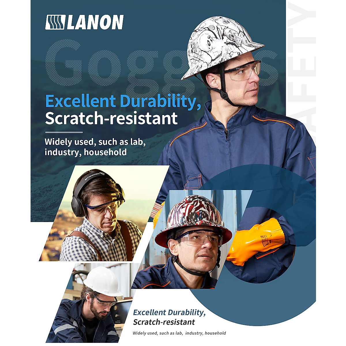 LANON 3 Pack Anti-Fog Safety Goggles with Ajustable Temples, 2.5 Times ANSI Z87.1 Double-sided Antifog, Side Protection, High Transmission, Lightweight