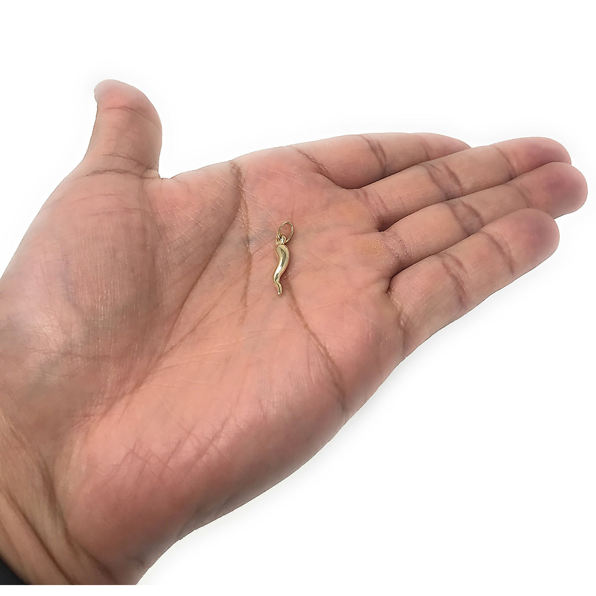 14K Yellow Gold Cornicello Italian Horn Necklace Good Luck Charm Pendant with 1.2mm Singapore Chain Necklace - 24"