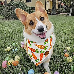 Crowned Beauty Easter Dog Bandanas Large 2 Pack, Bunnies Hip Hop Set, Carrots Polka Dots Adjustable Triangle Holiday Reversible Scarves for Medium Large Extra Large Dogs Pets