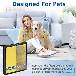Vital 100S Pet Care Replacement Filter Compatible with LEVOIT Vital 100S Air Puri-Fier, 3-in-1 True HEPA, High-Efficiency Activated Carbon Filter, Vital 100S-RF-PA (LRF-V102-YUS), Yellow, 2PACK