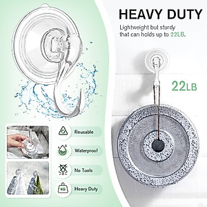 VIS'V Suction Cup Hooks, Large Clear Heavy Duty Vacuum Suction Hooks with Wipes Removable Strong Window Glass Door Kitchen Bathroom Shower Wall Suction Hanger for Towel Loofah Utensils Wreath - 5 Pcs