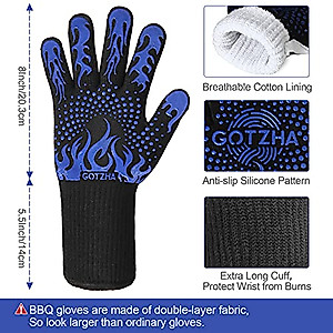 GOTZHA BBQ Gloves for Smoker, 1472℉ Extreme Heat Resistant Gloves, 14 Inch Silicone Non-Slip Grill Gloves with Extra Long Cuff , Safe Oven Gloves for Barbecue, Fryer, Baking, Outdoor Camping