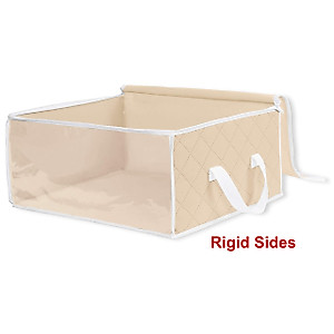 Simple Houseware 3 Pack Foldable Closet Organizer Clothing Storage Box with Clear Window, Beige
