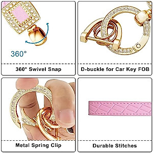OHKYOOT Microfiber Leather Wristlet Keychain,Key Chain Holder Car Keys Keychain with 5 Key Ring and Anti-Lost D Ring (Pink Gold)
