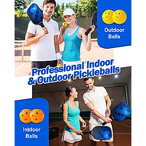 Pickleball Set of 4, Pickleball Paddles, Lightweight Wood Pickle Ball, 4 Outdoor & Indoor Pickleball Balls, 1 Carrying Bag, Pickleball Racquets with Cushion Comfort Grip, Gifts for Men Women