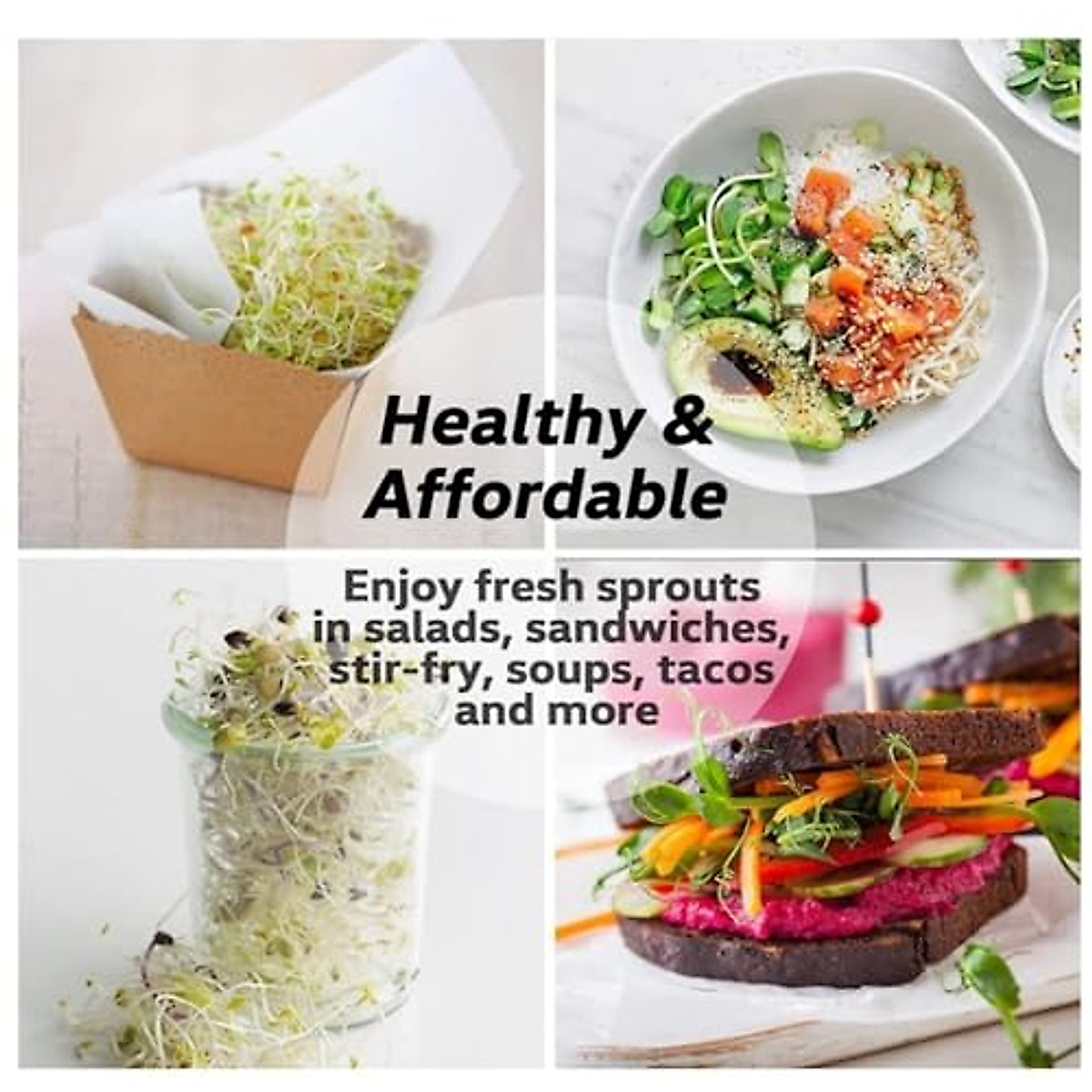 Mueuton Sprouting Jar Kit-2 Wide Mouth Quart Mason Jars（32oz with Stainless Steel Screen Sprout Lids, Tray, Stand and Canning Brush Seed Sprouter Set…