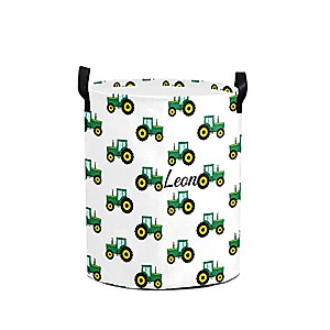 Personalized Farm Tractor Laundry Basket with Name Waterproof Foldable Storage Bin for Bathroom Home Office Cloth Toy