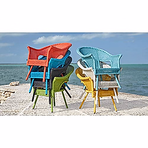 BrylaneHome Roma Hand-Woven Resin Wicker Stacking Chair + Free Seat & Back Cushions, Lemon Yellow