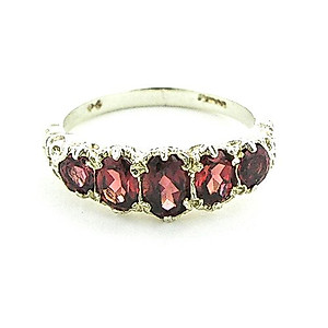925 Sterling Silver Natural Garnet Womens Band Ring - Sizes 4 to 12 Available