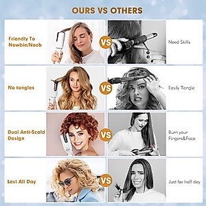 Automatic Hair Curler with 5 Temperature & 13 Curls &10 Timer Settings, 12 Second Fast Heating, Auto Hair Curling Iron Wand with LCD Display & 1" Large Rotating Barrel, Dual Voltage for Travel