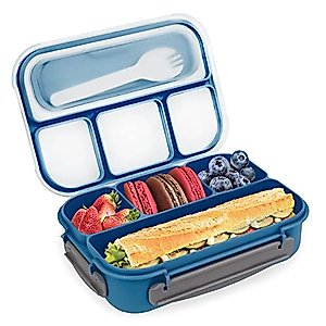 Bugucat Bento Box, Lunch Box with 4 Compartments and Cutlery, Reusable Bento Lunch Box for Adults, Food Storage Containers for School Work and Travel BPA-Free, Microwave-& Dishwasher-safe