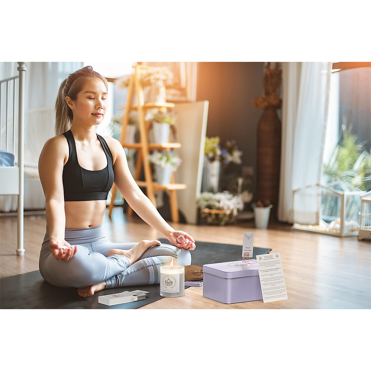 Manifestation Kit,Meditation Accessories, Spiritual Room décor, White Sage Candle,36 pc Positive Affirmations Cards,Healing Stones,for Meditation/Spiritual Healing/Smudging