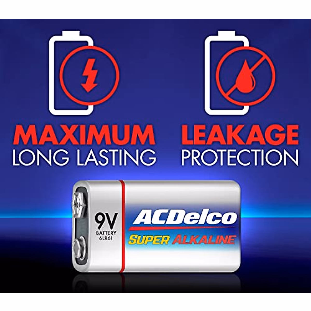 ACDelco 8-Count 9 Volt Batteries, Maximum Power Super Alkaline Battery, 7-Year Shelf Life, Reclosable Packaging