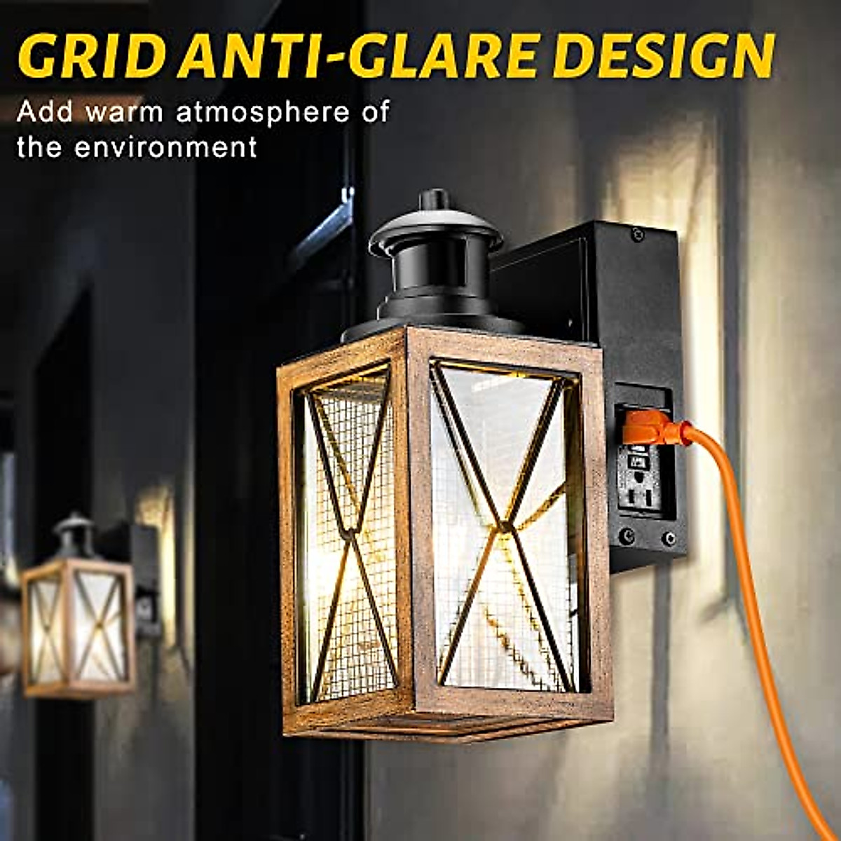 HIHUOS Porch Lights with Outlet : Motion Sensor Outdoor Light with Outlet Built in, Exterior Light Fixture Wall Mount, Anti-Rust Dusk to Dawn Wall Sconce - Outside Light for House Garage Front Patio