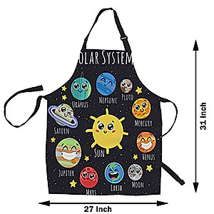 HGOD DESIGNS Space Kitchen Apron,Cute Solar System Sun Moon Pluto And Planets On Space Bib Aprons For Home Cooking Gardening Adjustable Neck for Women men,Adult Size