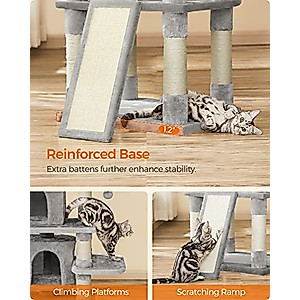 FEANDREA 67-Inch Multi-Level Cat Tree for Large Cats, with Cozy Perches, Stable, Light Gray UPCT18W