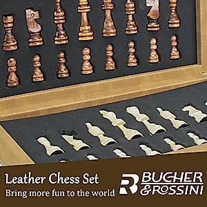 Chess Set for Adults & Kids -Leather Chess Board Magnetic Chess Pieces Unique Design Chess Game Gift Choice for Kids and Adults 2 players