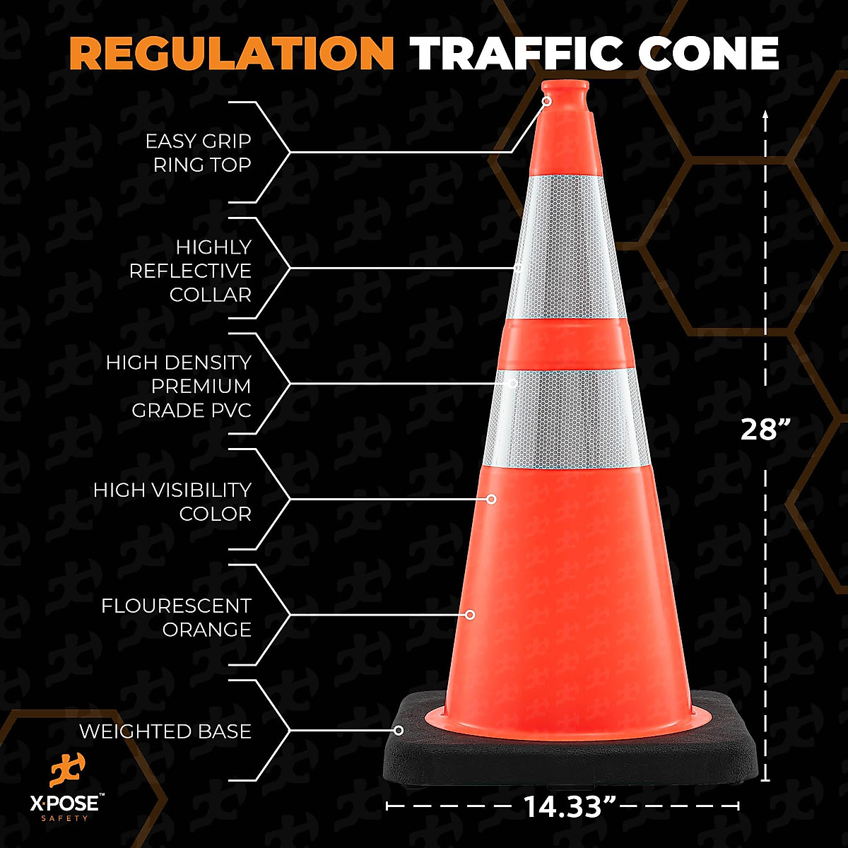 Xpose Safety 28 Inch Orange Traffic Cones Heavy Duty 10lb with 6" & 4" Collars, 24 Pack - Multipurpose PVC Plastic Safety Cone for Parking, Soccer, Caution, Kids and Construction