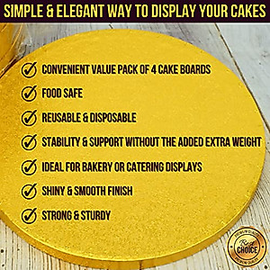 12 Inch Cake Boards - 4-Pack Cake Drums 12 Inch Dia. - Disposable Gold Cake Board Circles - Reusable Round Cake Boards - Cake Base Cardboard Cake Rounds - Cake Decorating Supplies & Baking Supplies