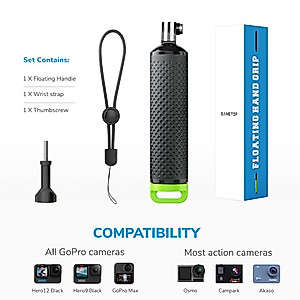 Sametop Floating Hand Grip Waterproof Handle Compatible with GoPro Hero 12, 11, 10, 9, 8, 7, 6, 5, 4, Session, 3+, 3, 2, 1, Hero (2018), Fusion, Max, DJI Osmo Action Cameras (Green)