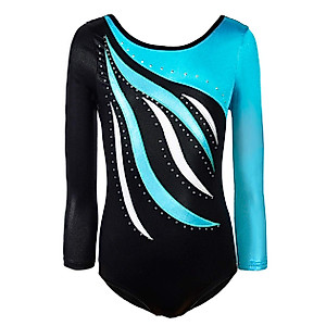 Happy Cherry Girls Dance Leotard Athletic Bodysuit Shiny Stripes Long Sleeve Dancing Unitards Ballet Biketard