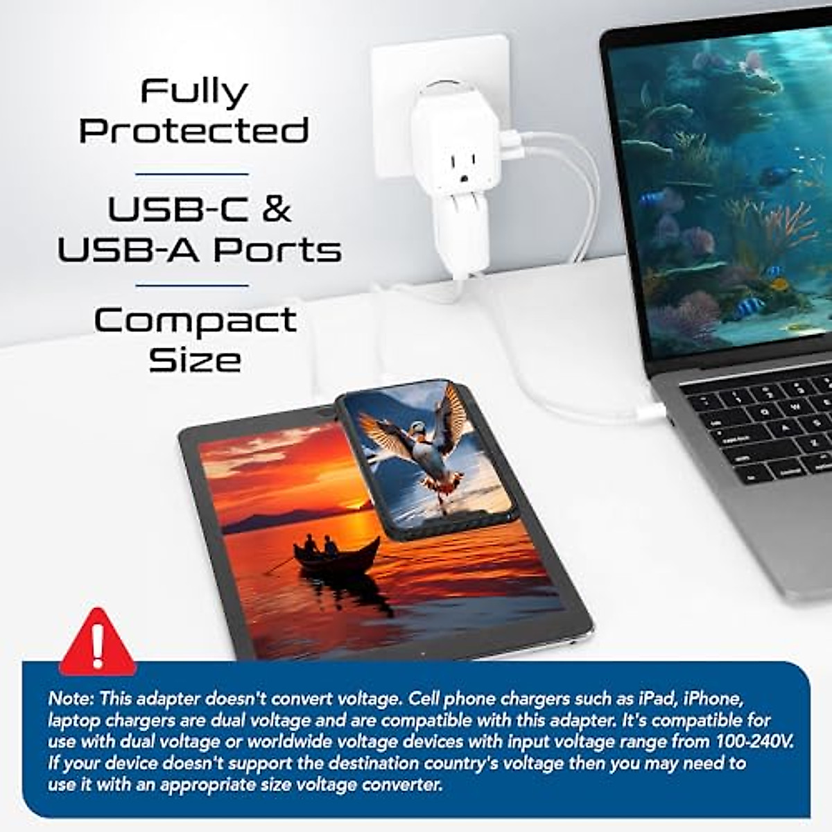 Ceptics Israel, Jordan Power Plug Adapter Travel, 20W PD & QC, Safe Dual USB & USB-C 3.1A -2 USA Socket - Use in Jerusalem, Palestine, UAE - Includes Type H, Type C, Type G Swadapt Attachments