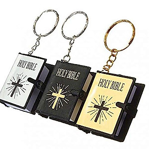 zhenleisier Mini Religious Christian Holy Bible Book Hanging Pendant Keychain Keyring Holder - Golden