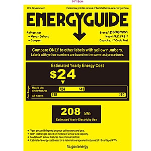 Upstreman 1.7 Cu.ft Mini Fridge with Freezer, Adjustable Thermostat, Energy Saving, Low Noise, Single Door Compact Refrigerator for Dorm, Office, Bedroom, Black-FR17