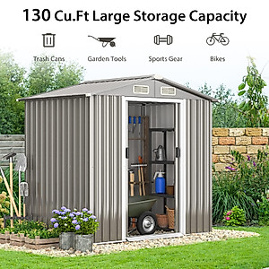 HAPPYGRILL 6' x 4' Outdoor Metal Storage Shed, Galvanized Steel Shed with Tilted Roof, Lockable Sliding Doors & 4 Air Vents, Utility Shed for Backyard Garden Patio Lawn