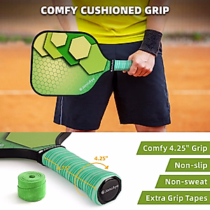 JoncAye Pickle-Ball Paddle Set of 4 USAPA Approved Rackets and Balls w/Racquet Bag, Grip Tape, Ball Retriever | Pickle-Ball Equipment for Outdoor Indoor Play, Pickleball Kit for Beginner