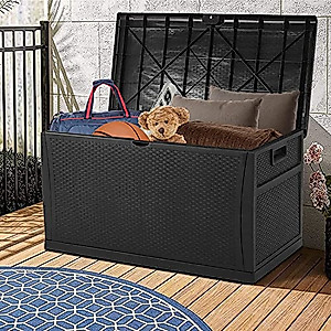 CrownLand 120 Gallon Outdoor Storage Deck Box Resin Container Weatherproof Deck Storage Box Containers Patio Garden Furniture Outdoor Storage Boxes All Weather Using,Black
