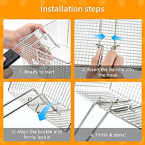 Delizon Electric Fryer Basket for Frying Serving Food, with Rubber Handle Grip, 7.2" x 8.3" x 4.3" Heavy Duty Construction Suitable for fry chicken, fish, french fries, (1 PCS)