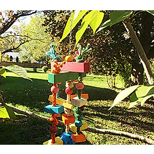 Bird Chew Toy SKWAKOCO. The Size 18" Multicolored Natural Wooden Blocks, Beads and Natural 100% Hemp Rope. Toy is Suggested for Large and Medium Parrot