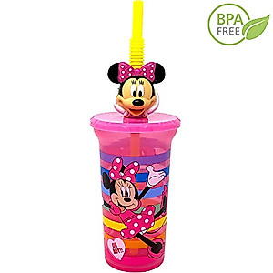 Disney Minnie Mouse Water Tumbler with 3D Character Head Straw Drinkware - Safe BPA free Bottles, Easy to Clean, Perfect Gifts for Kids Boys Girls Toddlers for Home Travel Goodies