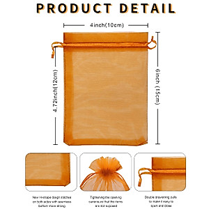 Jexila 100PCS Orange Organza Bags 4X6 Inch Halloween Goodie Candy Treat Bags Small Mesh Bags Drawstring Jewelry Gift Bags for Wedding Party Favor Pouches