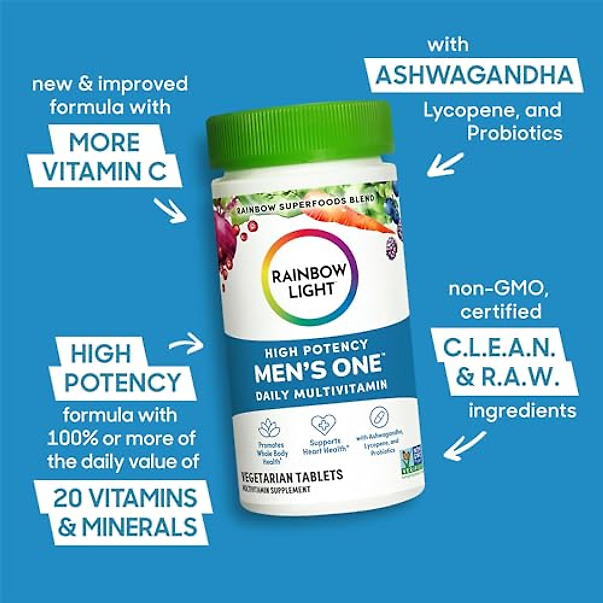 Rainbow Light Multivitamin for Men, Vitamin C, D & Zinc, Probiotics, Men's One Multivitamin Provides High Potency Immune Support, Non-GMO, Vegetarian, 150 Tablets