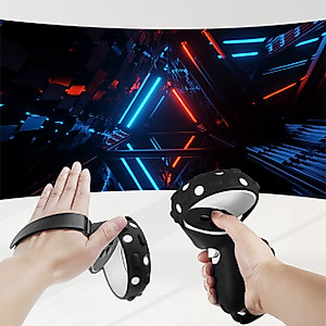 TNP Controller Grips for Oculus Quest 2 / Meta Quest 2 Knuckle Strap Black VR Touch Controller Hand Grip Cover Protector Sleeve with Anti-Throw Adjustable Straps