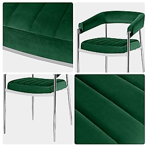 Bekrvio Velvet Arm Dining Chairs Kitchen Dining Room Chairs with Armrest, Mid Century Modern Living Room Armchair Accent Chairs Upholstered Kitchen Chairs with Metal Chrome Legs, Green