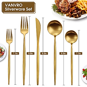 VANVRO Matte Gold Silverware Set, 20-Piece Stainless Steel Flatware Set, Tableware Cutlery Set Service for 4, Satin Finish Utensils Set, Knife Fork Spoon Set for Home and Restaurant, Dishwasher Safe