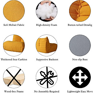 JACH 34" Comfy Lazy Floor Sofa Couch, Teddy Velvet Mohair Fireside Corner Bean Bag Chairs for Adults, Soft Lounge Foam-Filled Accent Single Chair for Living Room Bedroom Office Salon (Yellow)