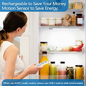 YLXS 51-LED Motion Sensor Under Cabinet Light, 12-inch Magnetic Rechargeable Under Counter Closet Lights, Wireless Night Light Bar, 3-Pack, Cool White