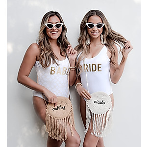 ModParty Cat Eye Sunglasses | SET OF 6: 1 White + 5 Beige | Bachelorette Party Sunglasses | Bride and Bridesmaid Matching Sunnies | Retro Eyewear | Party Favors